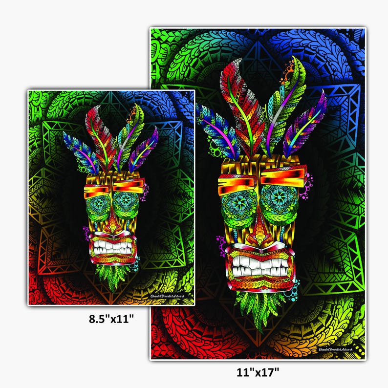 Ornate Aku Aku Art Print – Tribal Mask Wall Art – Colorful Tiki Decor ...