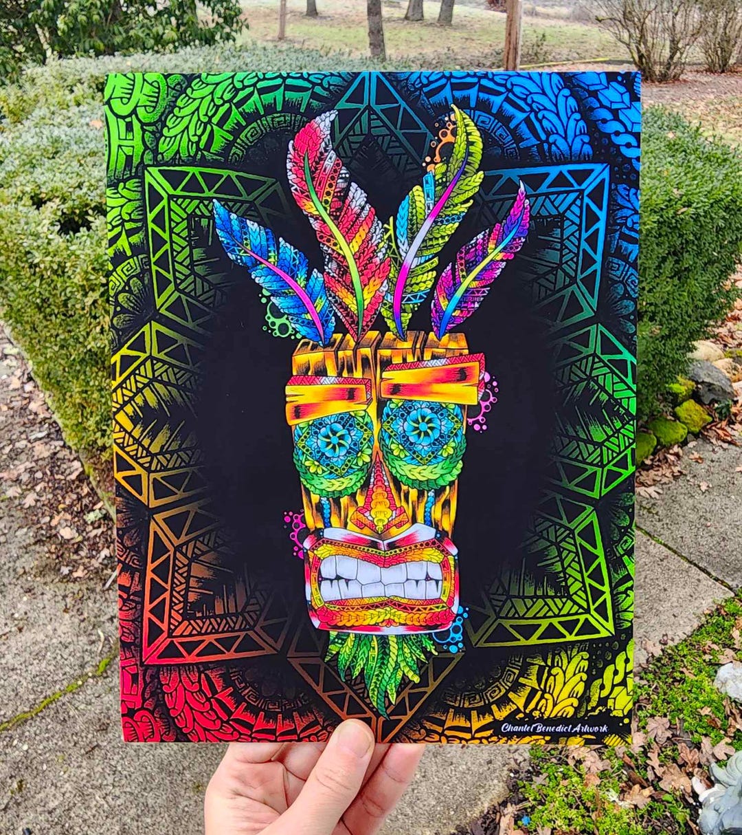 Ornate Aku Aku Art Print – Tribal Mask Wall Art – Colorful Tiki Decor ...