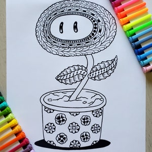 Mario Fire Flower Coloring Page - Etsy