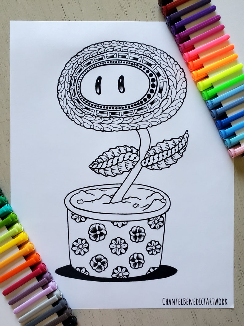 Mario Fire Flower Coloring Page - Etsy