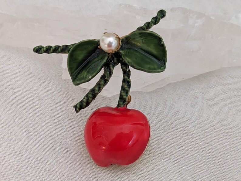 Vintage Cherry Pin / Brooch Original by Robert 1960's, Red and Green ...