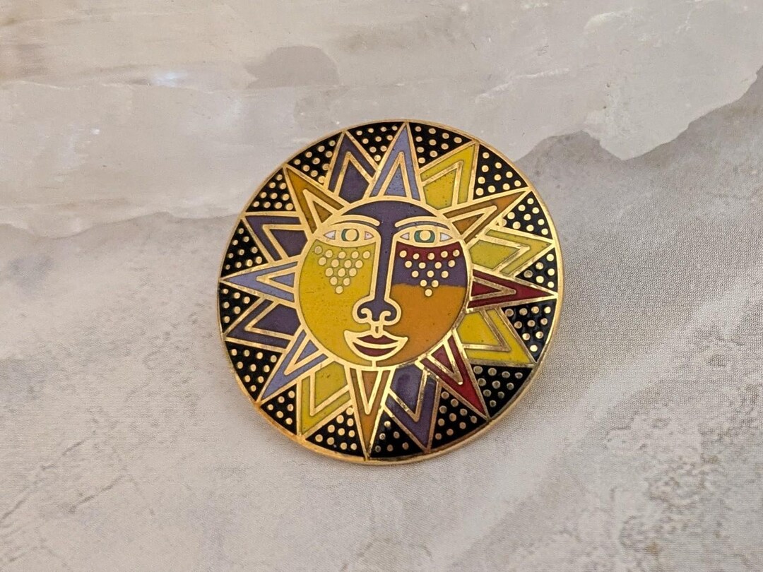 Laurel Burch Soleil Sun Face Pin Brooch, Colorful Enamel on Goldtone ...