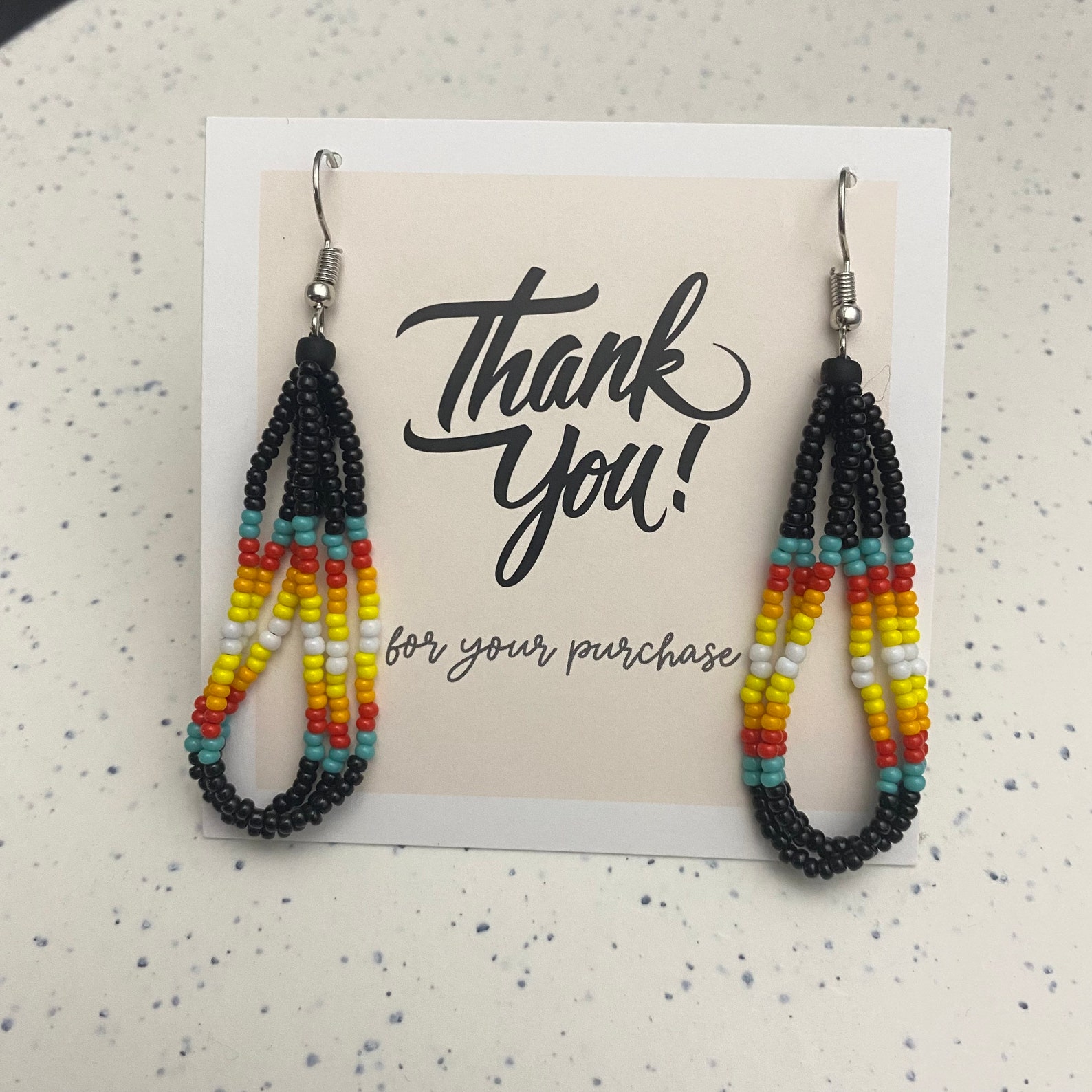 Handmade Native American Seed Bead Loop Earrings With Fire Pattern ...