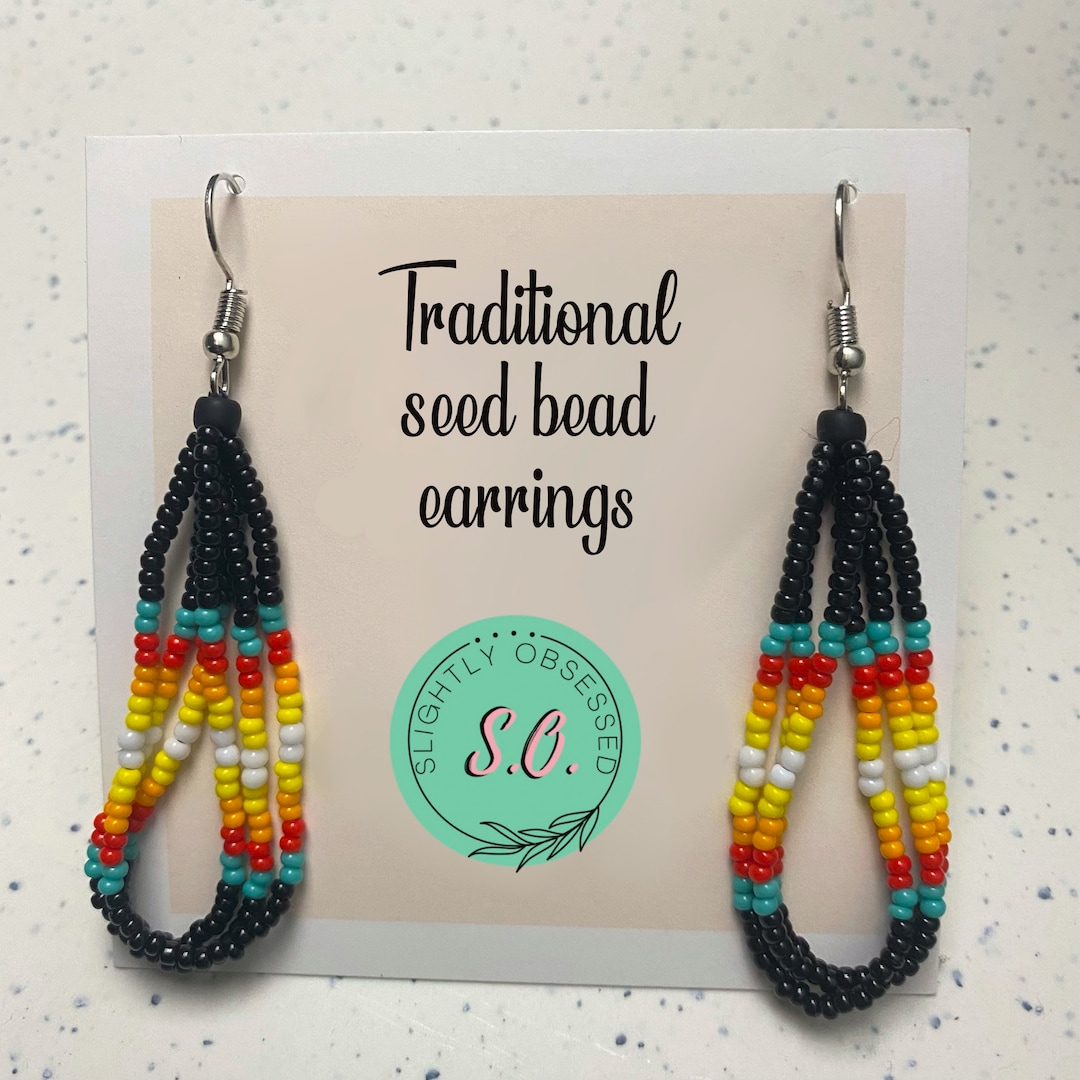 Handmade Native American Seed Bead Loop Earrings With Fire Pattern ...