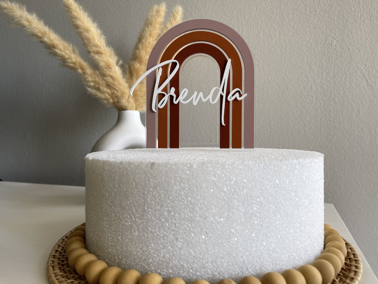 Personalized Acrylic Cake Topper Boho Rainbow Cake Topper - Etsy
