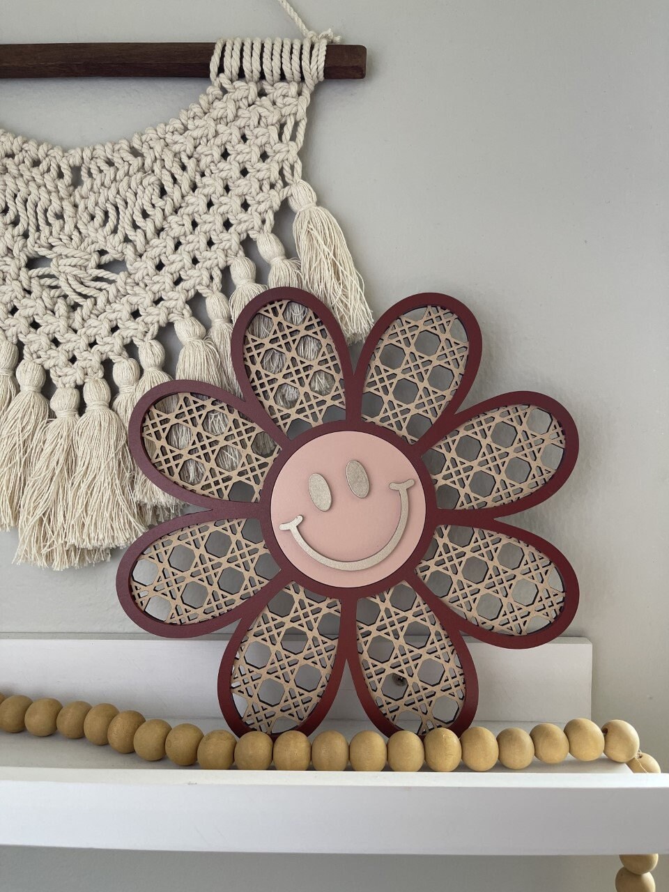 Rattan Smiley Flower Sign Happy Face Hippie Sign Boho - Etsy