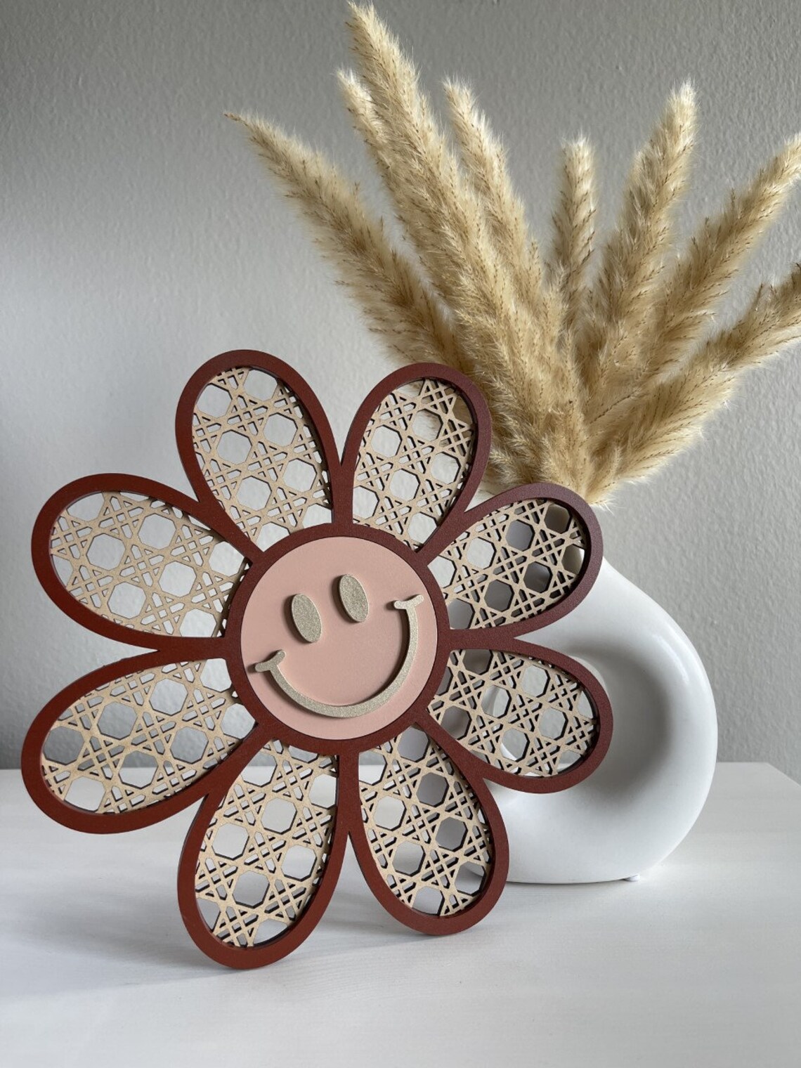Rattan Smiley Flower Sign Happy Face Hippie Sign Boho - Etsy