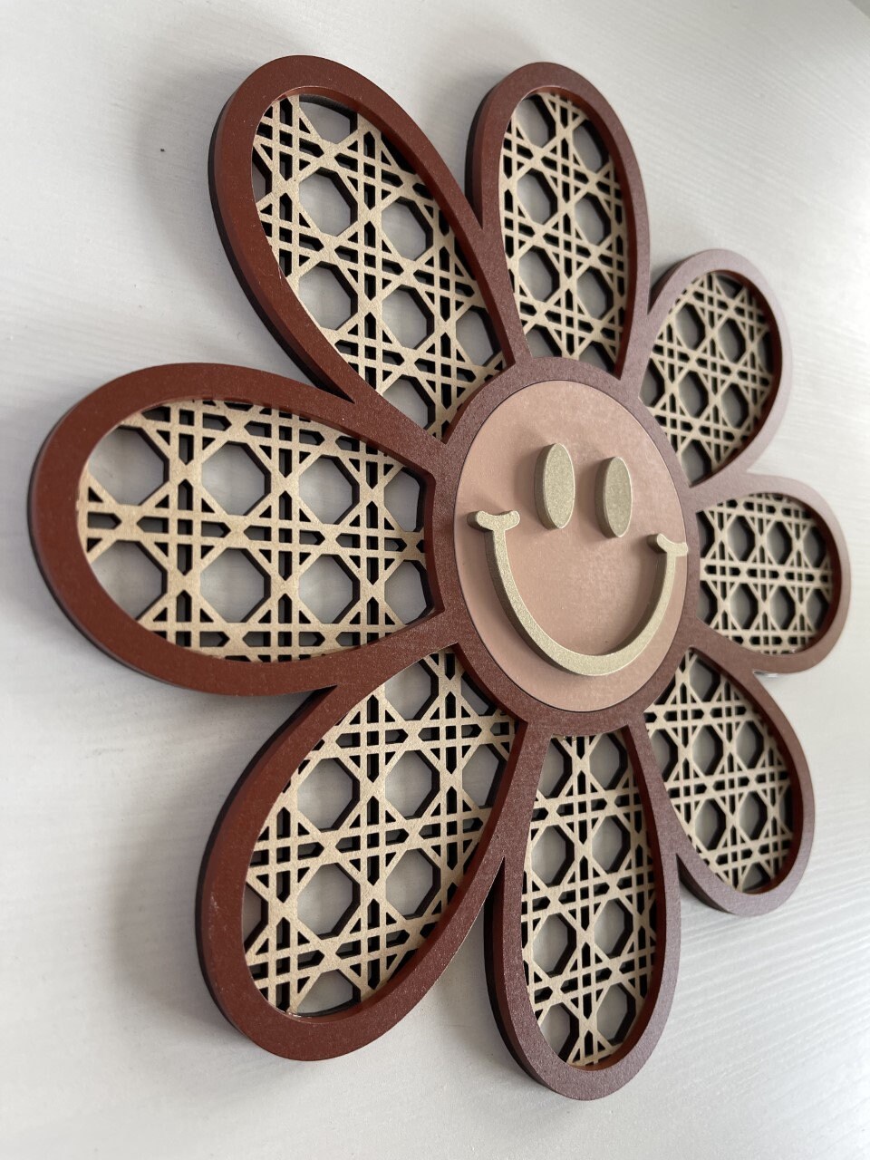 Rattan Smiley Flower Sign Happy Face Hippie Sign Boho - Etsy