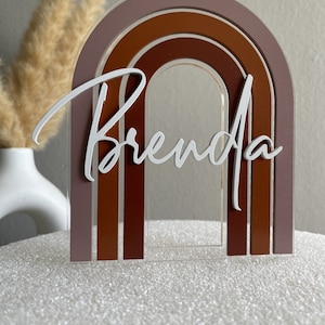 Personalized Acrylic Cake Topper Boho Rainbow Cake Topper Arch Cake ...