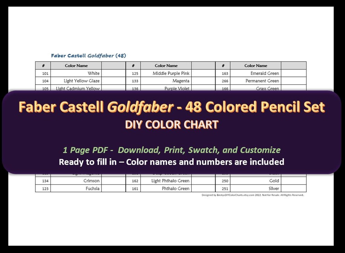 Faber Castell Goldfaber 48 Colored Pencil Set DIY Color Chart / Swatch ...