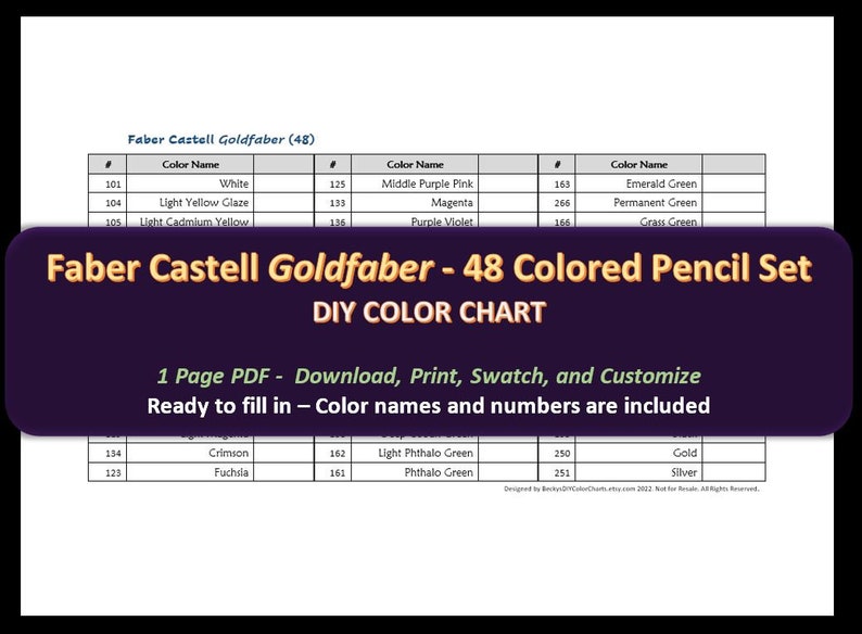 Faber Castell Goldfaber 48 Colored Pencil Set DIY Color Chart / Swatch ...