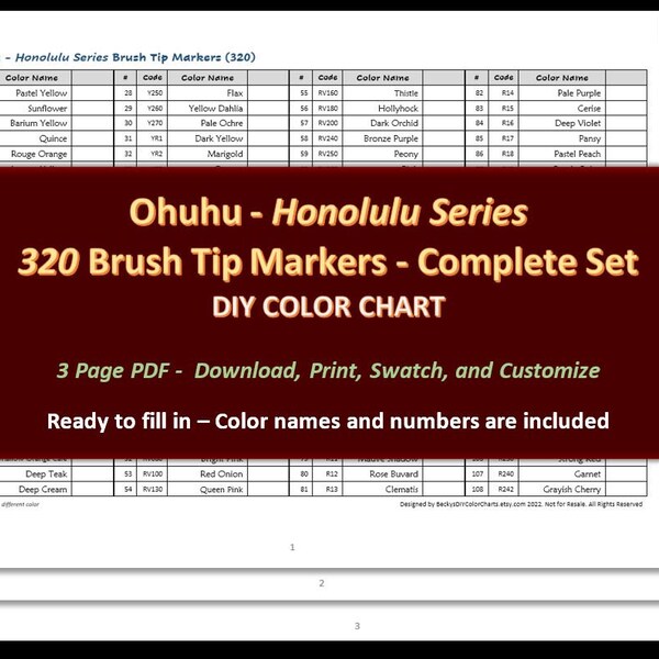 Ohuhu Color Chart - Etsy