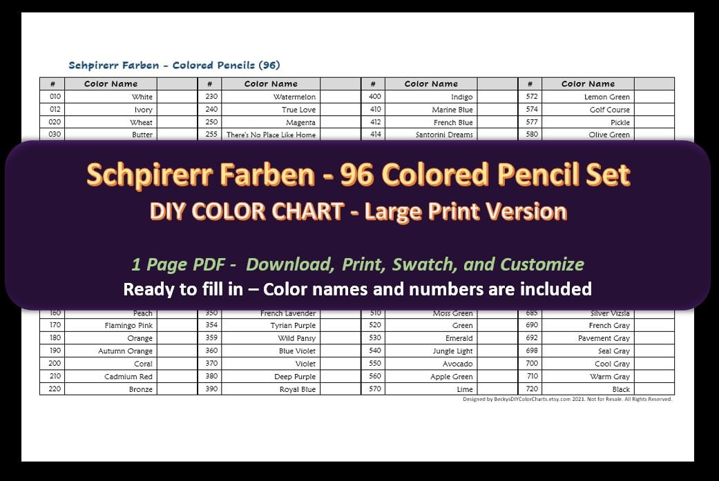 Schpirerr Farben - 96 Colored Pencil Set - DIY Color Chart / Swatch ...