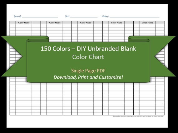150 Colors 1 Page DIY Blank Color Chart /swatch Sheet | Etsy