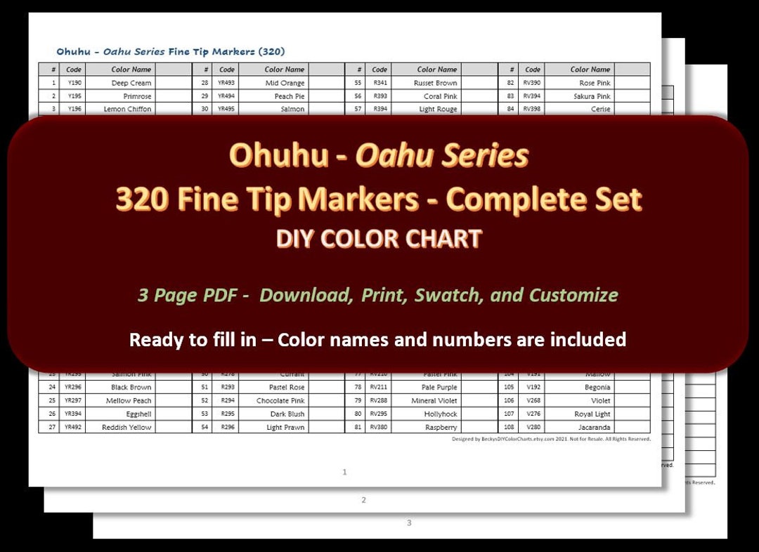 Ohuhu - Oahu Series (fine Tip) 320 Marker Set - DIY Color Chart ...