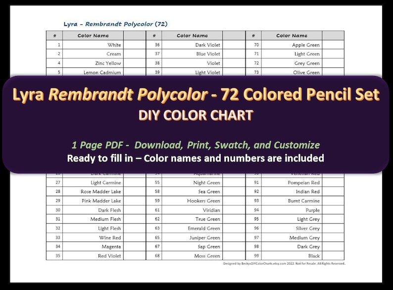 Lyra Rembrandt Polycolor - 72 Colored Pencil Set - DIY Color Chart ...