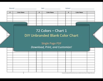 180 Colors 1 Page DIY Blank Color Chart /swatch Sheet | Etsy