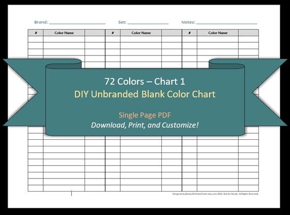 72 Colors Chart 1 1 Page DIY Blank Color Chart /swatch - Etsy
