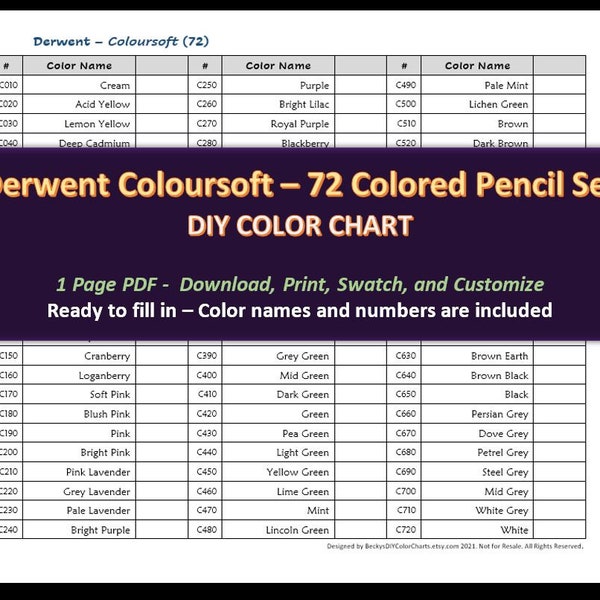 Derwent Drawing Chart - Etsy UK