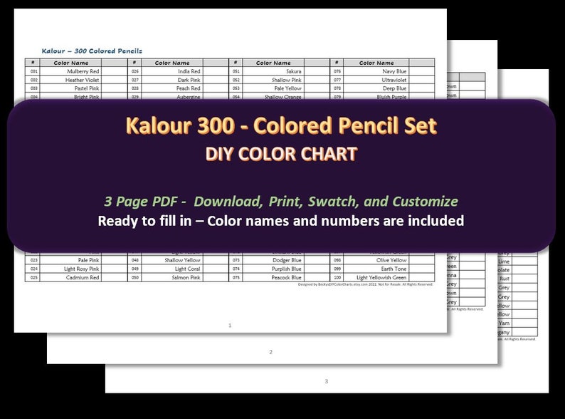 Kalour - 300 Colored Pencil Set - DIY Color Chart / Swatch Sheet ...