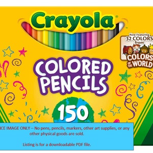 Crayola - 150 Colored Pencil Set - PDF DIY Color Chart / Swatch Sheet ...
