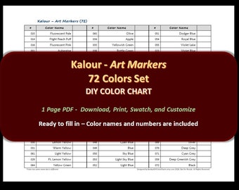 Kalour Macaron 72 Colored Pencil Set DIY Color Chart / Swatch Sheet ...