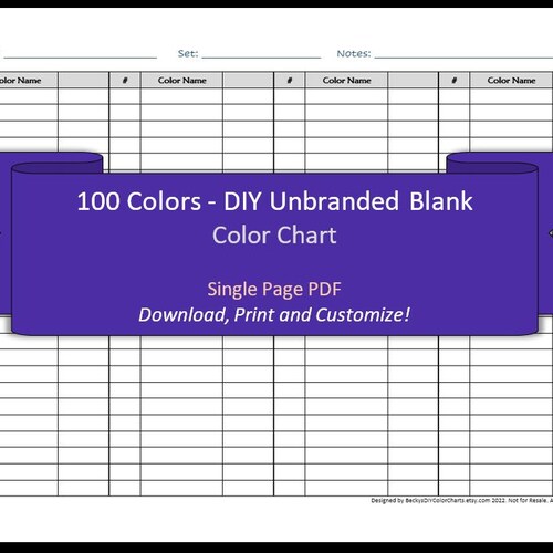 120 Colors 1 Page DIY Blank Color Chart /swatch Sheet - Etsy
