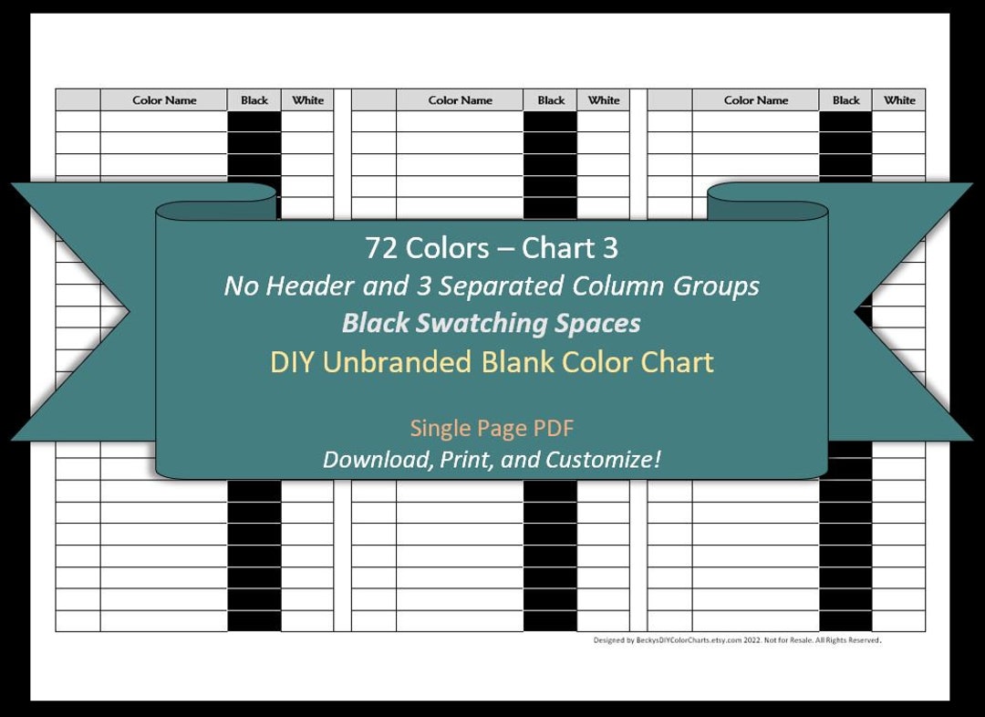 72 Colors - Chart 3 Black Spaces - 1 Page - DIY Blank Color Chart ...