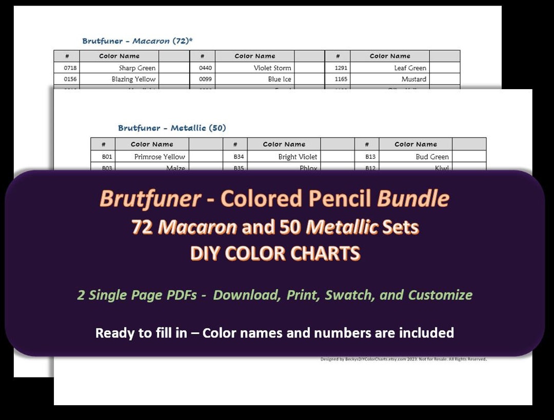 Brutfuner - Pencil Bundle - 72 Macaron and 50 Metallic - 1 Page Each ...