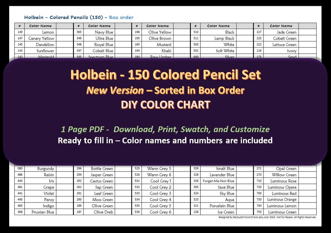 Holbein - V2 - Box Order - 150 Colored Pencil Set - DIY Color Chart ...