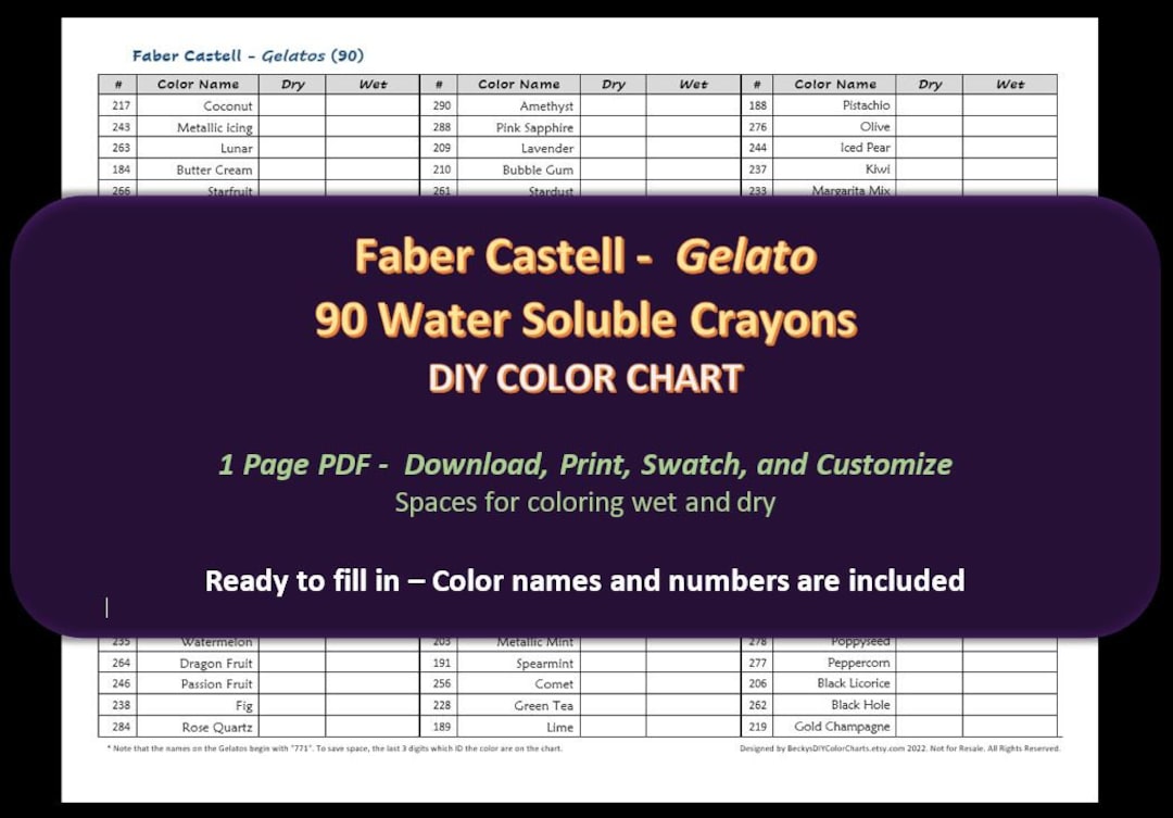 Faber Castell Gelato - 90 Water Soluble Crayon Set - DIY Color Chart ...
