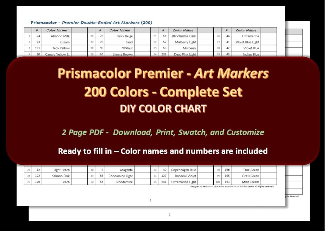 Prismacolor Premier- 200 Double-ended Art Markers - DIY Color Chart ...