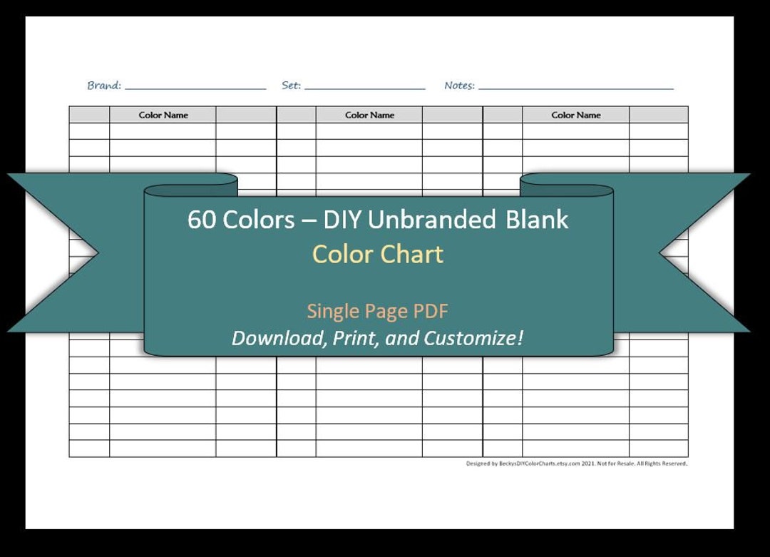60 Colors - 1 Page - DIY Blank Color Chart /swatch Sheet - Digital ...