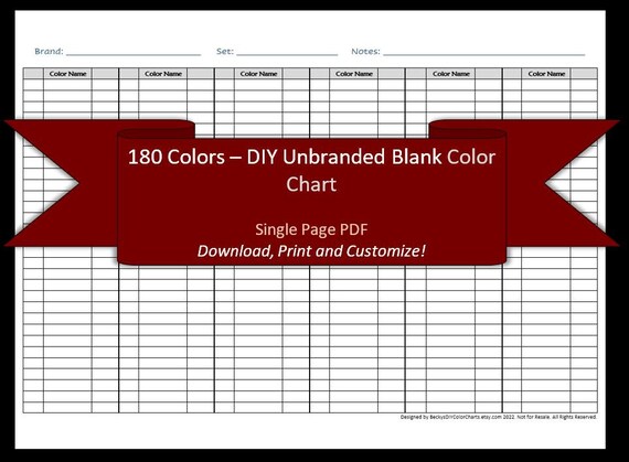 180 Colors 1 Page DIY Blank Color Chart /swatch Sheet | Etsy