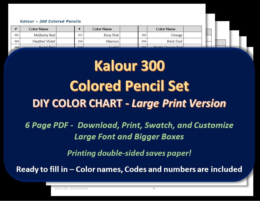 Kalour - LARGE PRINT 300 Colored Pencil Set - DIY Color Chart / Swatch ...
