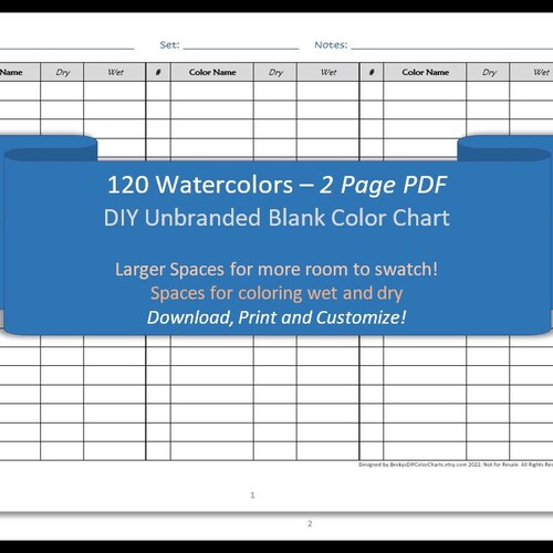 120 Colors 2 Pages DIY Blank Color Chart /swatch Sheet - Etsy UK