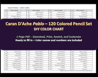 Caran D’ache Pablo Pencils 120 Swatch Chart - Etsy