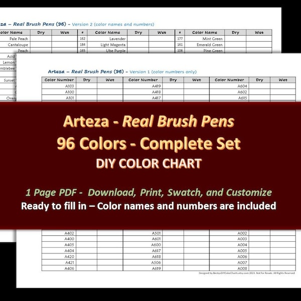 Arteza Color Chart - Etsy