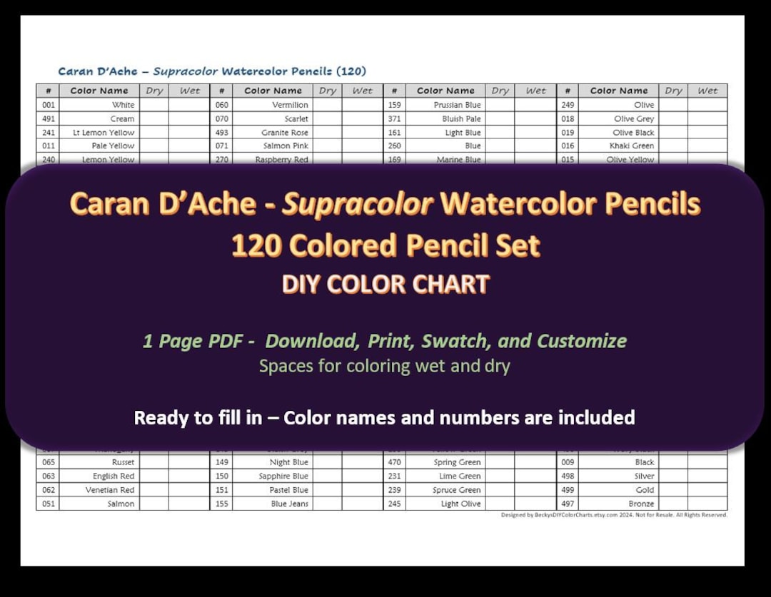 Caran D'ache SUPRACOLOR - 120 Colored Pencil Set - DIY Color Chart ...