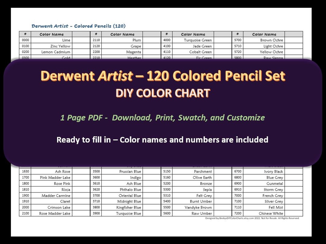 Derwent Artist - 120 Colored Pencil Set - DIY Color Chart / Swatch ...