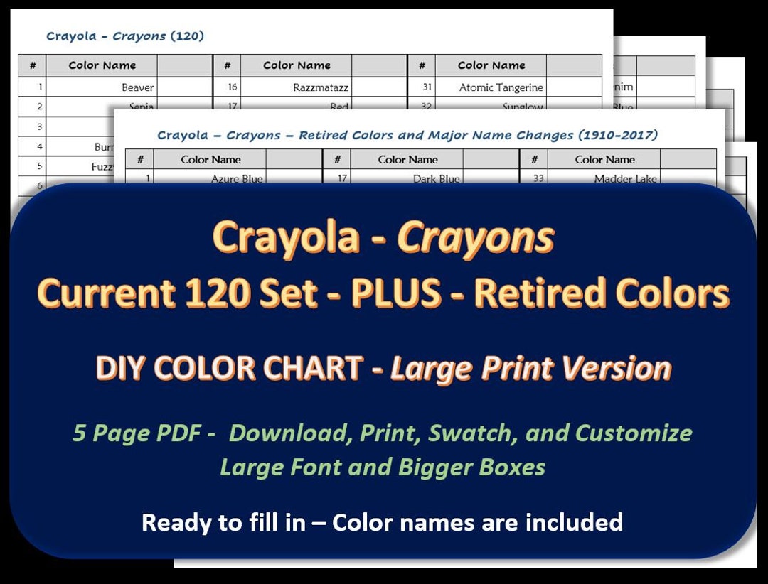 Crayola CRAYONS - LARGE Print 120 Color Set Plus Retired Colors - DIY ...