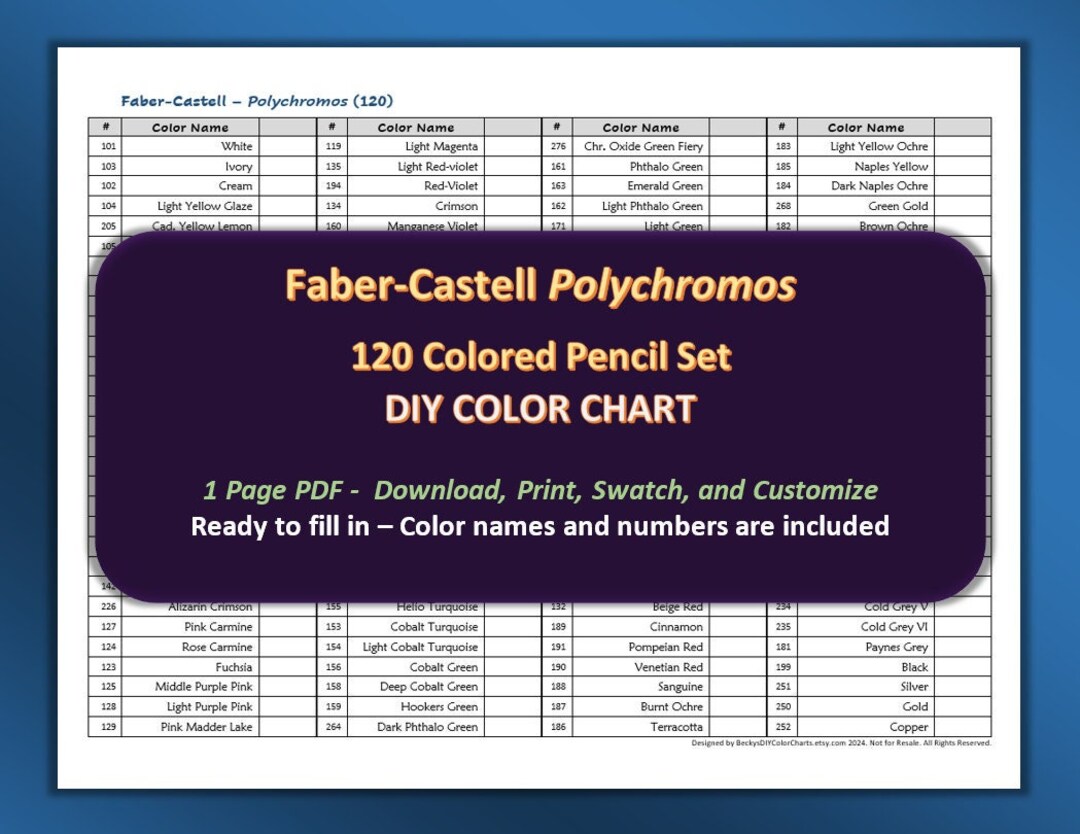 Faber Castell Polychromos - 120 Colored Pencil Set - PDF DIY Color ...