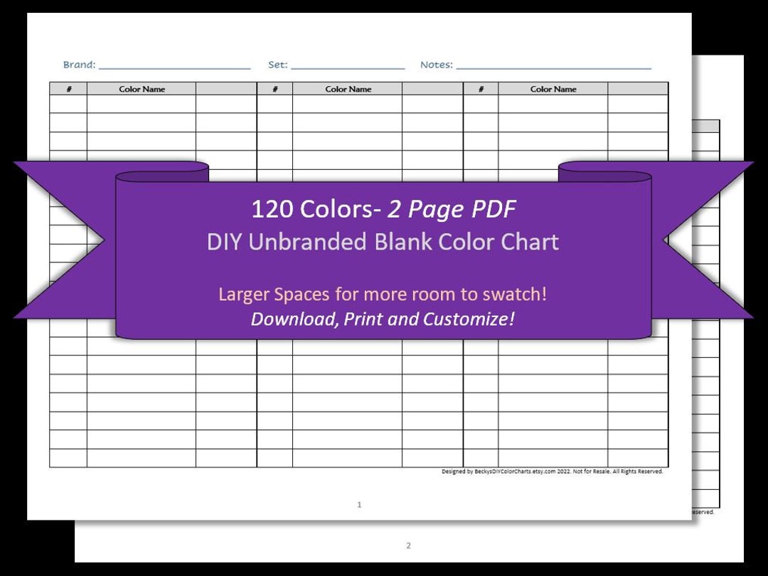 120 Colors - 2 Pages - DIY Blank Color Chart /swatch Sheet - Digital ...