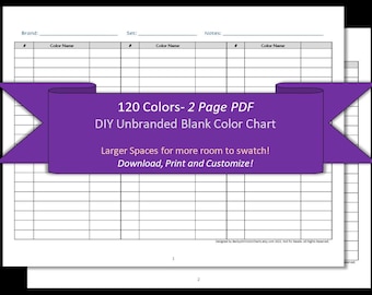 120 Colors 1 Page DIY Blank Color Chart /swatch Sheet Digital Download ...