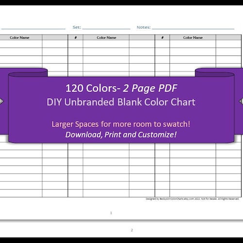 120 Colors 1 Page DIY Blank Color Chart /swatch Sheet - Etsy