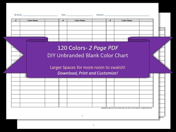 120 Colors 2 Pages DIY Blank Color Chart /swatch Sheet - Etsy