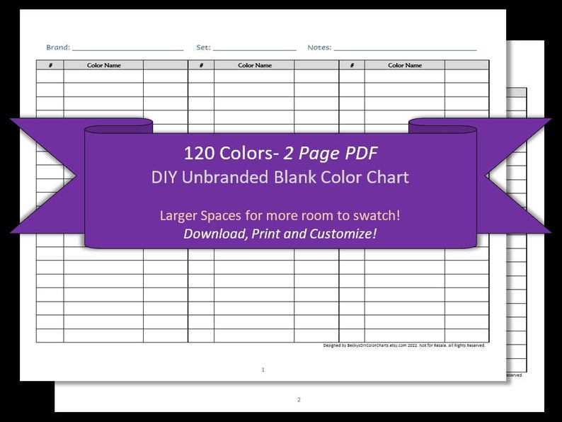 120 Colors - 2 Pages - DIY Blank Color Chart /swatch Sheet - Digital ...