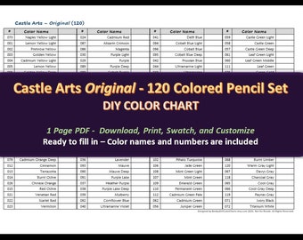 Castle Arts 120 Colored Pencils Swatch Template DIY Single Page Color Swatch Printable Digital ...