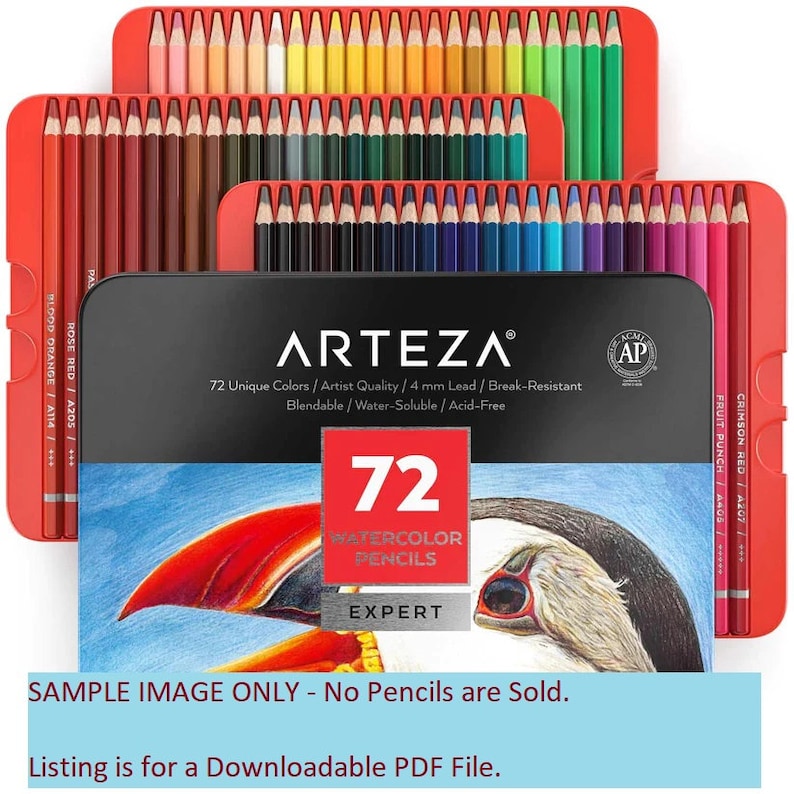 Arteza Expert Watercolor 72 Pencil Set DIY Color Chart / - Etsy