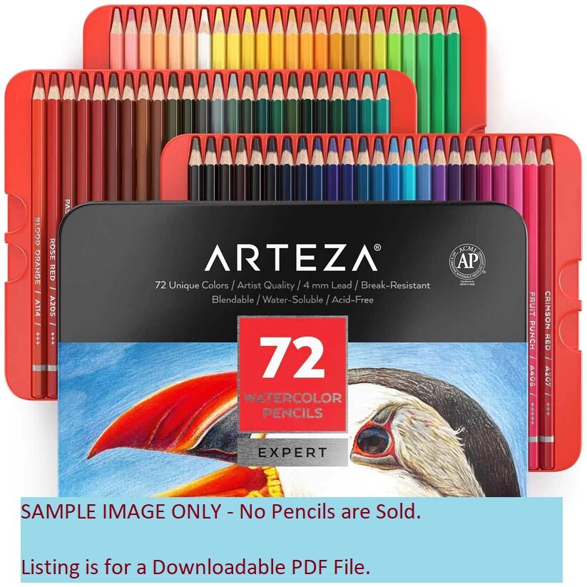 Arteza Expert - Watercolor - 72 Pencil Set - DIY Color Chart / Swatch ...
